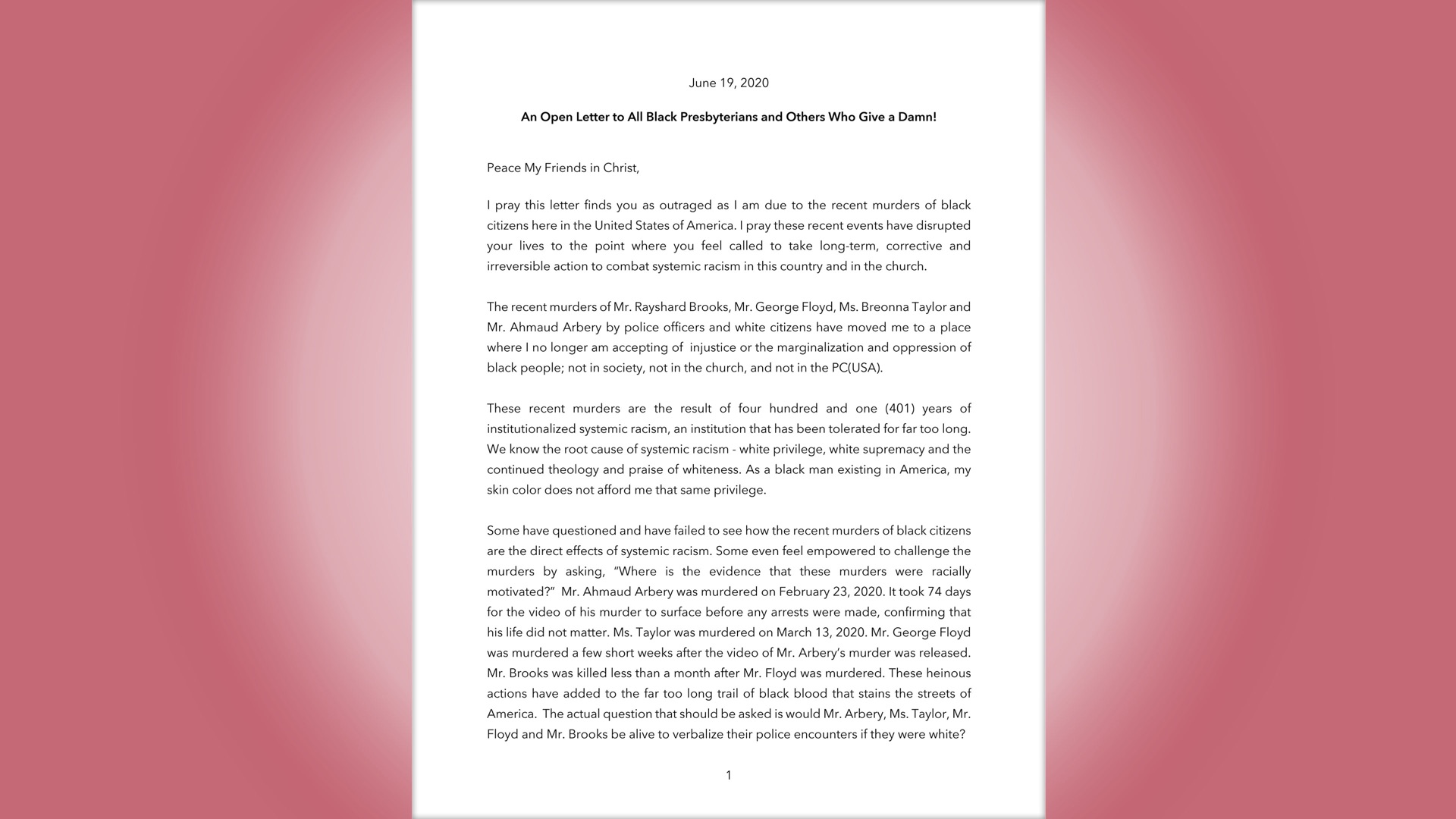 An Open Letter to All Black Presbyterians | From The NBPC • 2020-06-19 ...