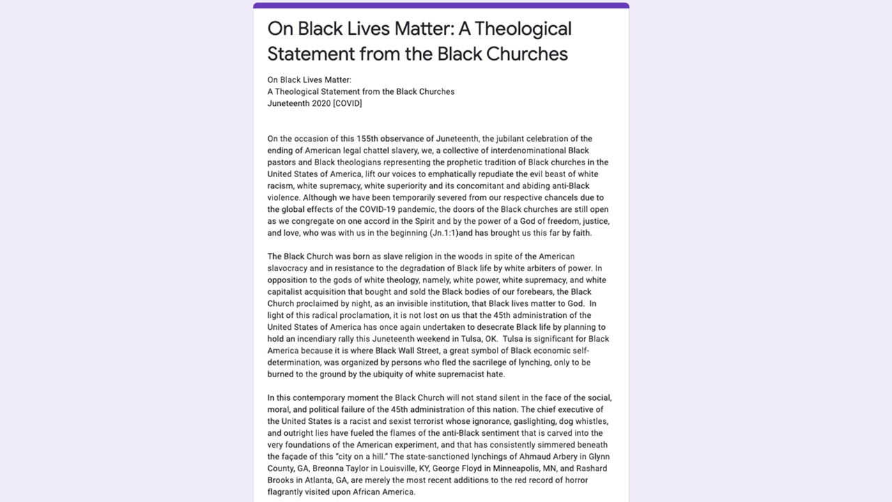 On Black Lives Matter- A Theological Statement from the Black Churches ...