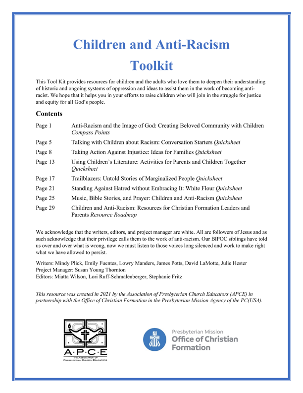 Children and Anti-Racism Toolkit | APCE and PC(USA) - National Black ...