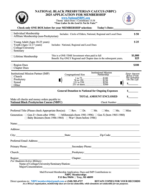 Membership Application • Hard Copy Form - National Black Presbyterian ...